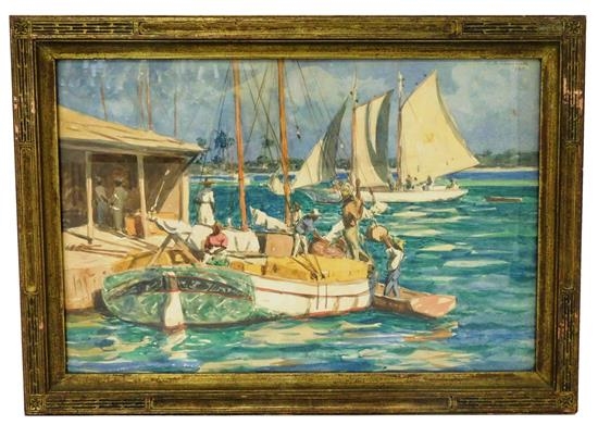 George Henry Clements | Harbor scene possibly depicting Jamaica ...