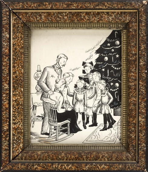 Lois Lenski | Illustration of a family signing carols around a ...