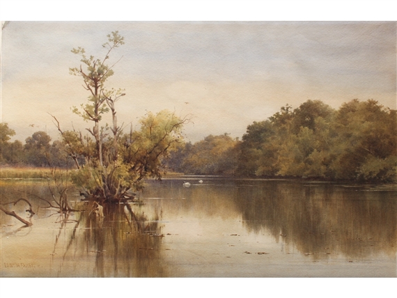 Edward Henry Fahey | A QUIET POOL WITH SWANS | MutualArt