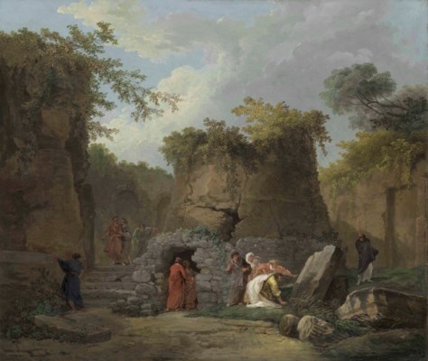 Hubert Robert | A RIVER LANDSCAPE WITH AN ARTIST SKETCHING BENEATH A ...