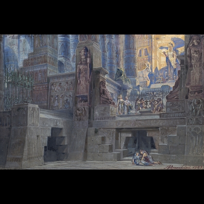 Angelo Parravicini | Stage set drawing depicting an Egyptian scene ...