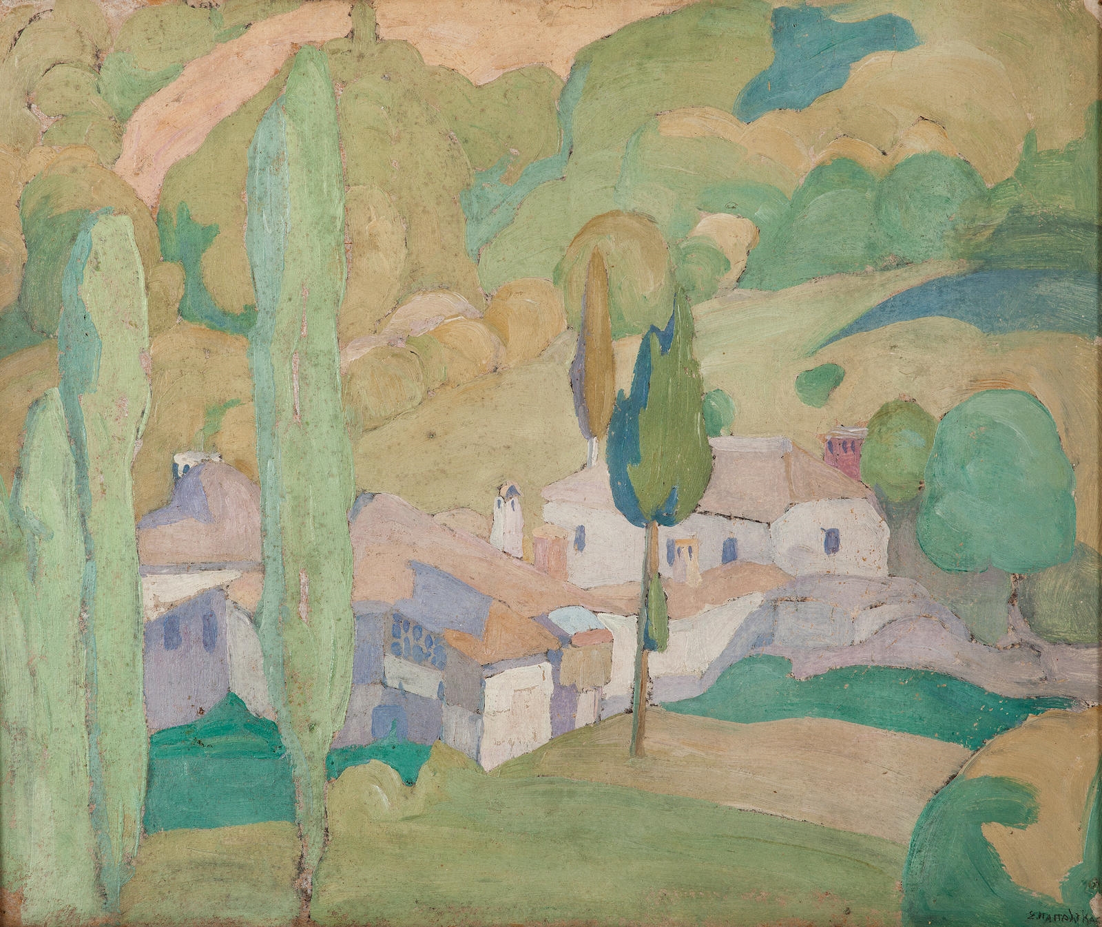 Spyros Papaloukas | View of a Greek village (1924) | MutualArt