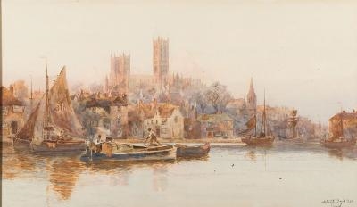 Walter Stuart Lloyd | View of Lincoln from the River Witham | MutualArt