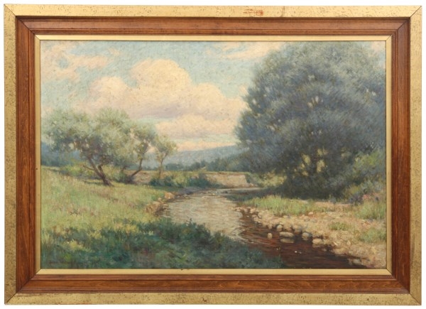 John Willard Raught | Summer landscape with river running through the ...