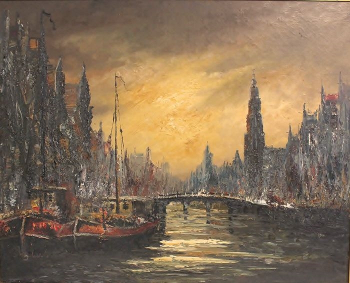 Jan Bévort | Amsterdamse gracht met de Montelbaanstoren | MutualArt