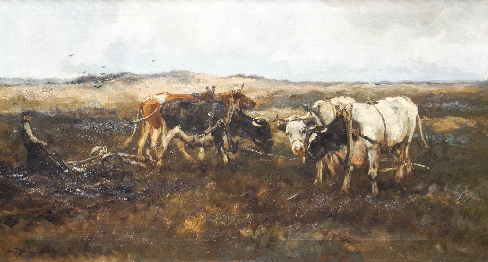 Willem George Frederik Jansen | Ploegende boer met koeien in landschap | MutualArt