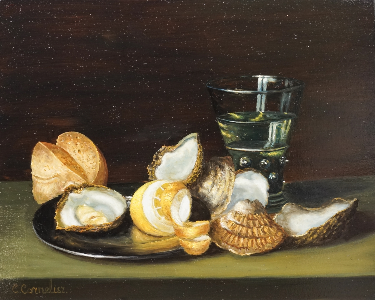 C. Cornelisz | Stilleven met roemer en citroen op een tinnen schotel | MutualArt
