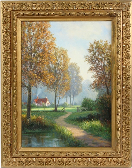 Stephen Sims | COTTAGE SCENE WITH PATH AND STREAM | MutualArt