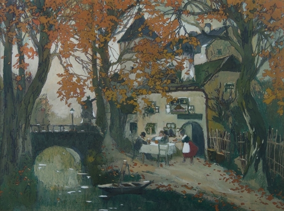 Hugo Henschl | Austrian Tavern by the Stream | MutualArt