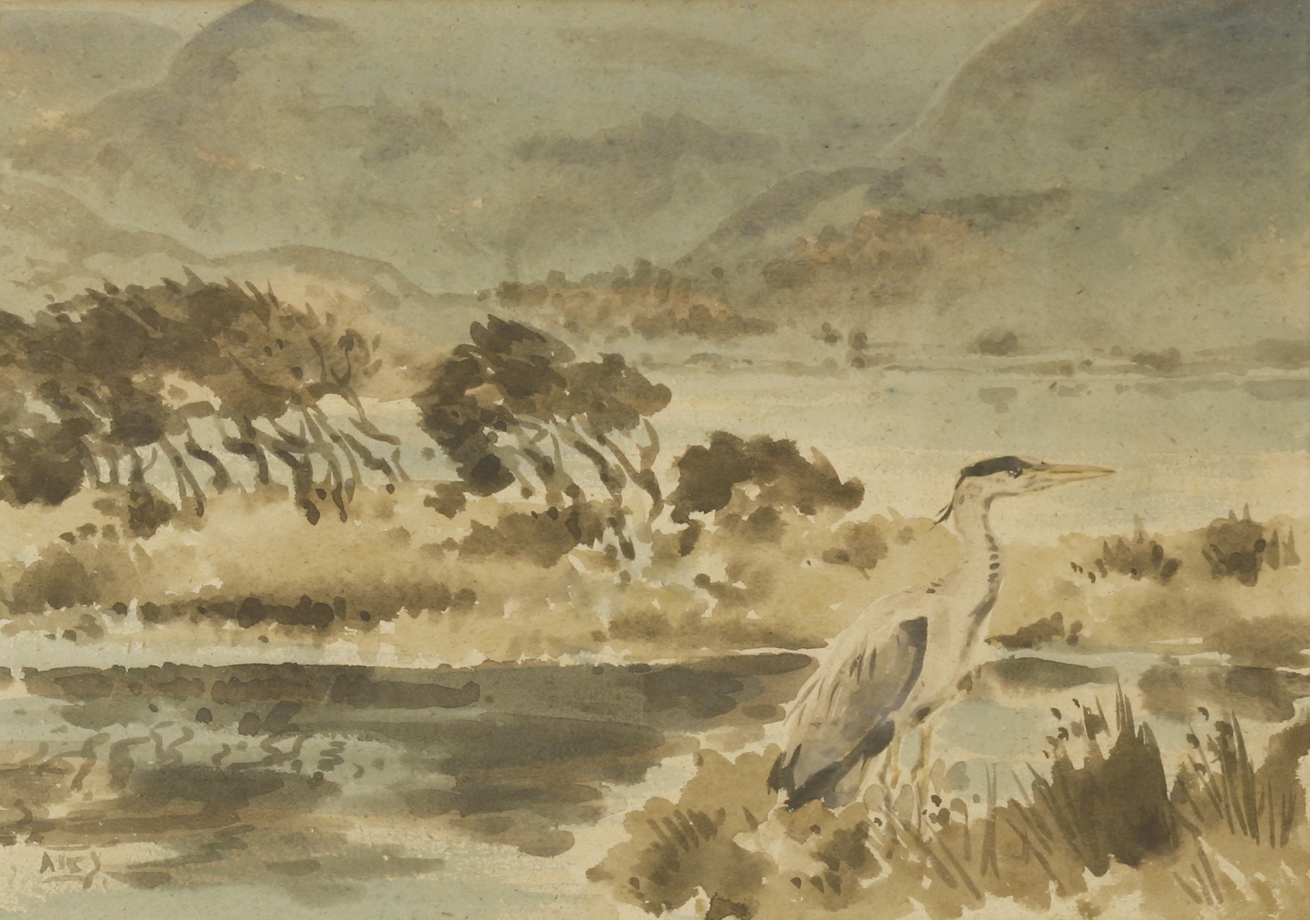 Richard Barrett Talbot Kelly | A HERON IN A LAKELAND LANDSCAPE | MutualArt
