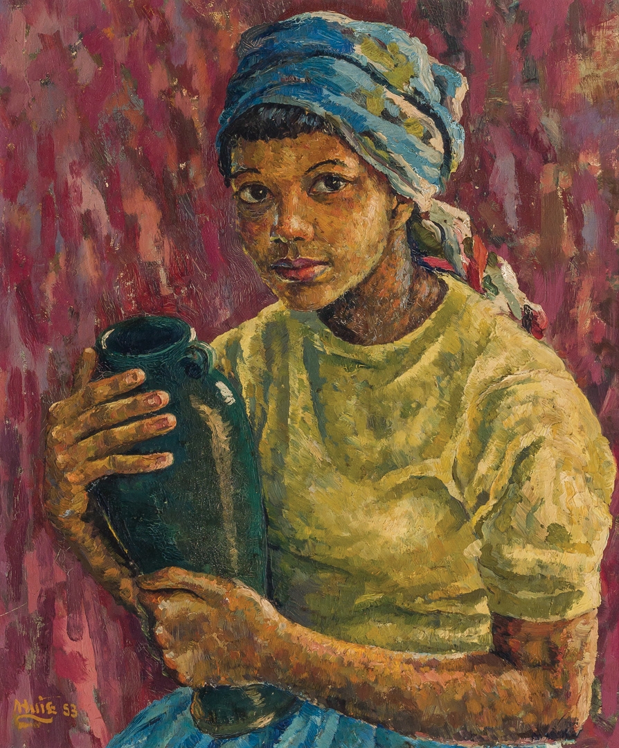 Albert Huie | Young Girl with Pitcher (1953) | MutualArt