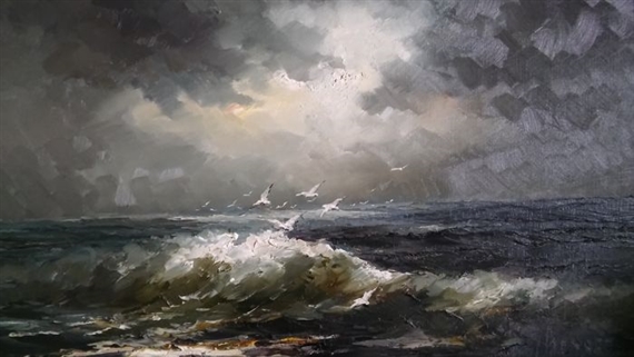 Jan Bévort | Meeuwen boven ruwe zee | MutualArt