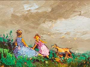 Corné Weideman | Two Girls Playing with a Dog | MutualArt