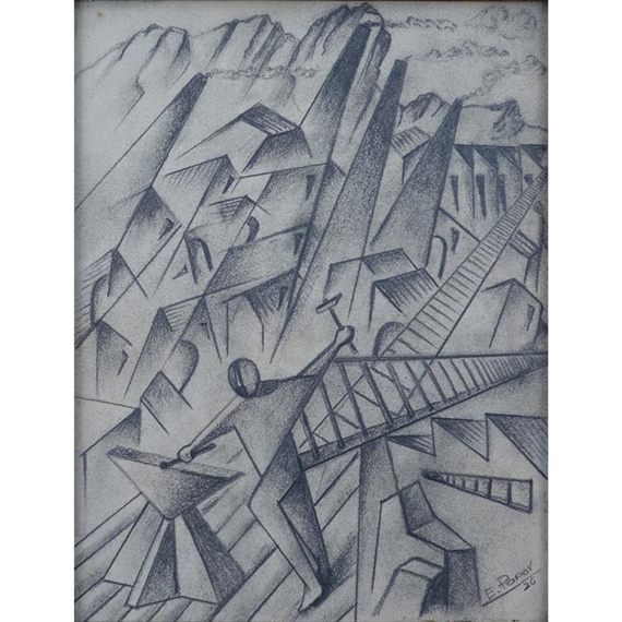 Russian School | Avante-Garde Figure At Work | MutualArt