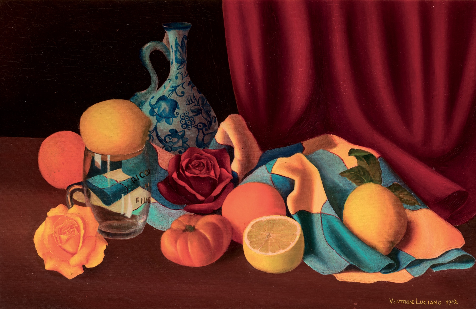 Luciano Ventrone | Natura morta con rose e agrumi (1962) | MutualArt