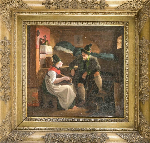 Philipp von Foltz | Feinmalerisches Bauerninterieur mit Jungem Jäger im ...