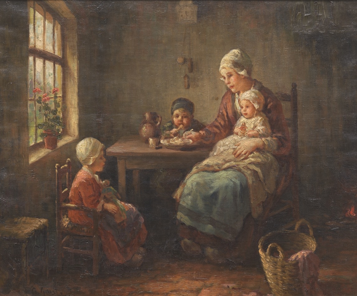 F.G. Grust | Interior Genre Scene of a Mother and Children | MutualArt