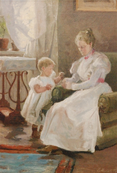 Caroline Emilie Mundt | Mother and Child in an Interior | MutualArt