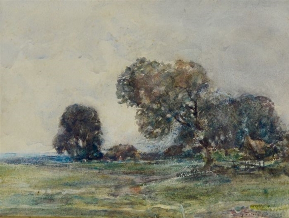 Ewan Geddes | A landscape with lone figure (1892) | MutualArt