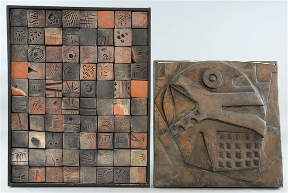 Ron Hitchins | Two Works: An abstract of various terracotta tiles, and ...