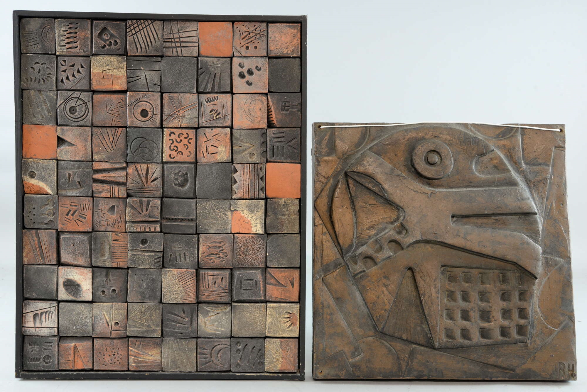 Ron Hitchins | Two Works: An abstract of various terracotta tiles, and ...