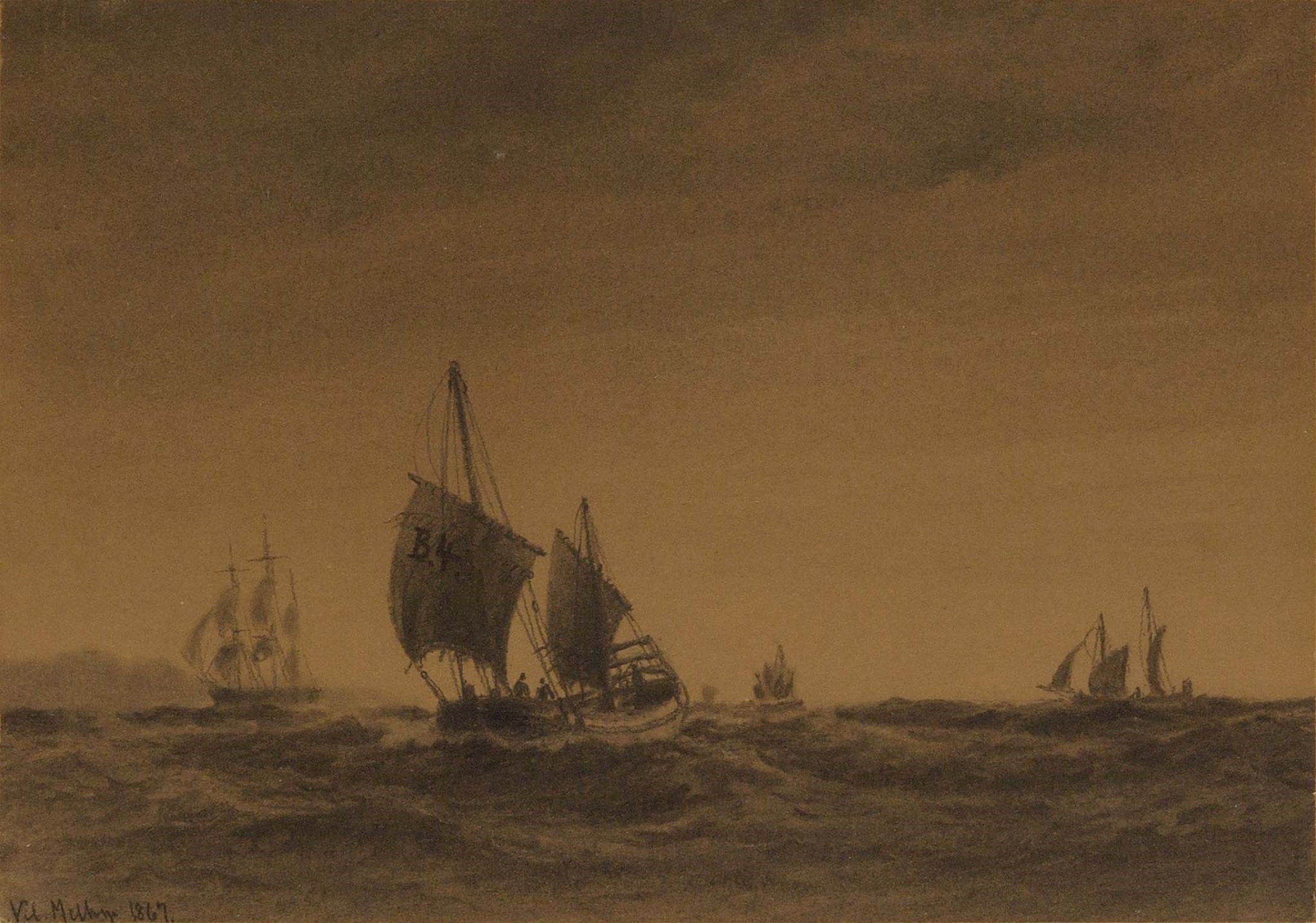 Vilhelm Melbye | A Blankenburgh fishing trawler and other shipping off ...