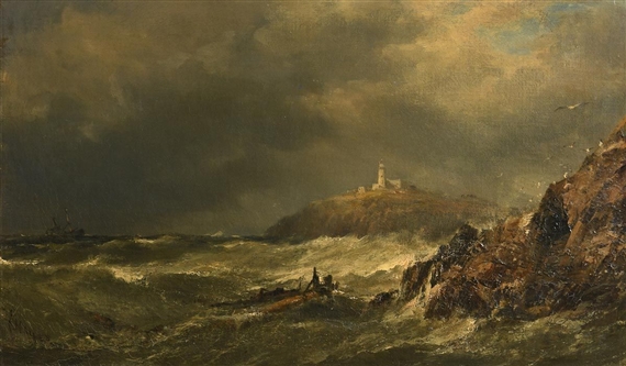 Edwin Hayes | The Mumbles Lighthouse, Swansea (1884) | MutualArt