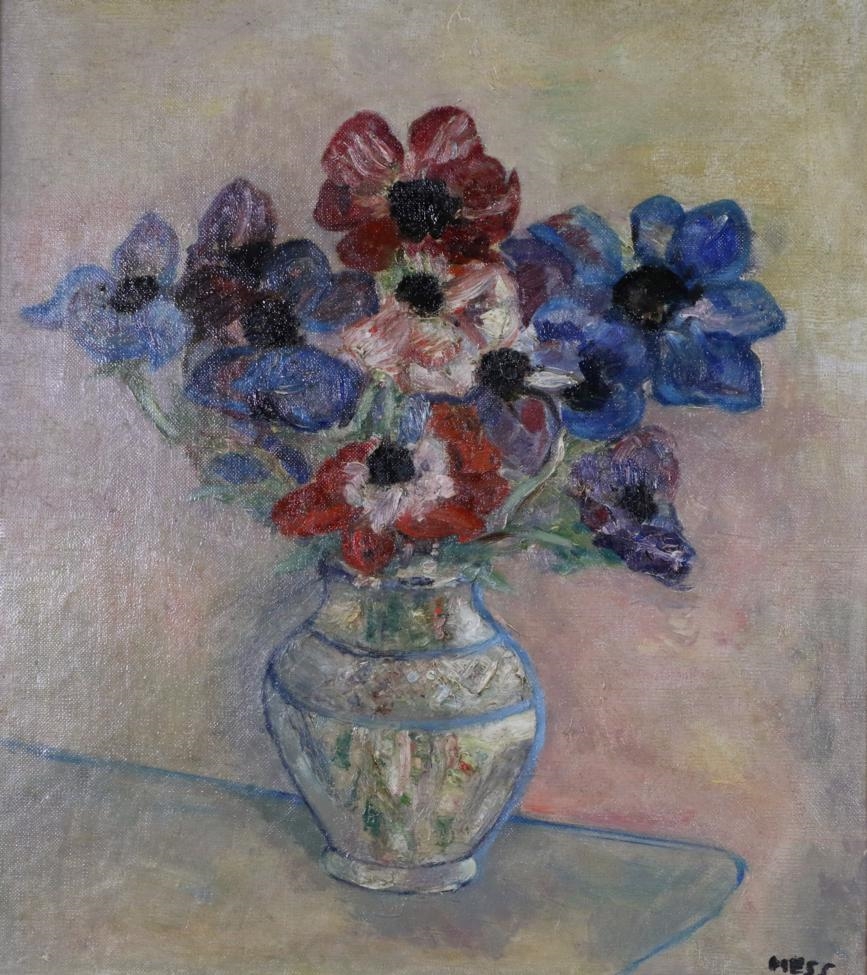 Florence Hess | Still life of anemones in a glazed vase | MutualArt