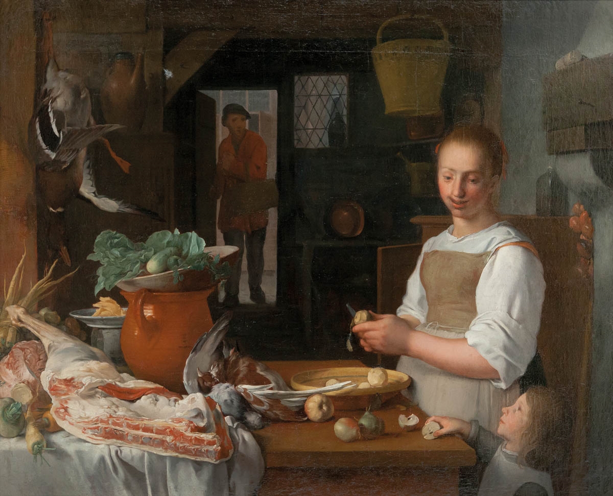 Jeremias Van Winghe | A kitchen interior with a maid and a child ...