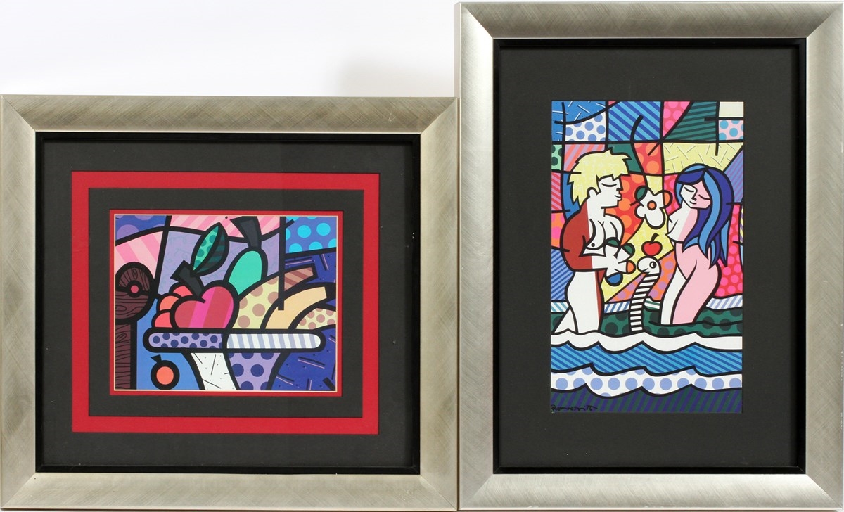 Romero Britto | 2 works: Depicting a colorful still life featuring a ...