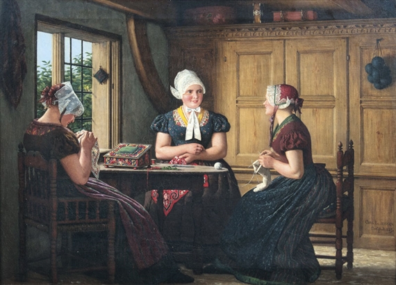 Carl Ludvig Jessen | Three young Women doing Needlework (1883) | MutualArt