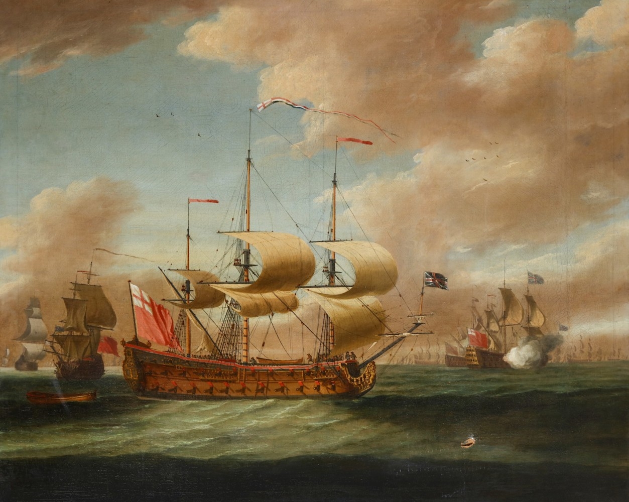 British School, 18th Century | A Royal Navy 4th rate arriving at the ...