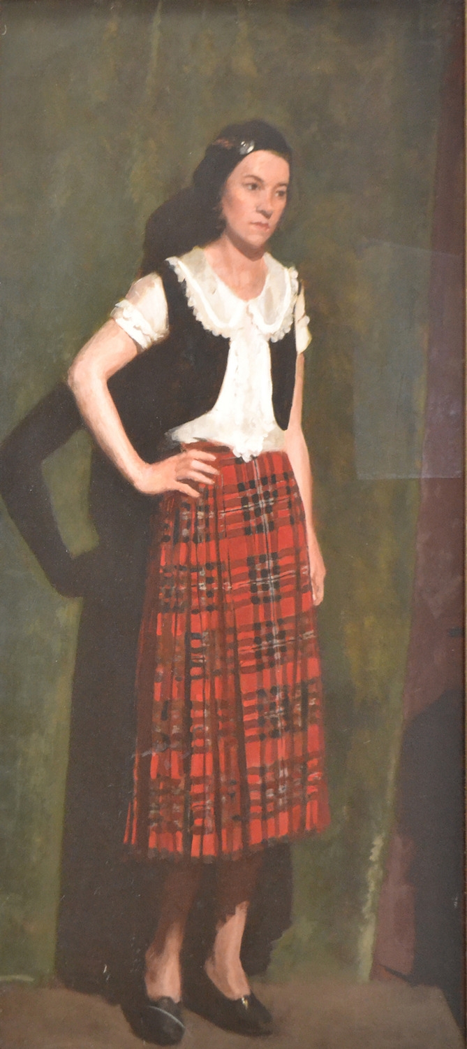 Archibald Colquhoun | PORTRAIT OF A LADY IN A TARTAN SKIRT | MutualArt