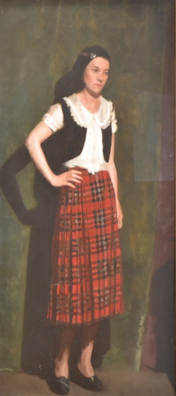 Archibald Colquhoun | PORTRAIT OF A LADY IN A TARTAN SKIRT | MutualArt
