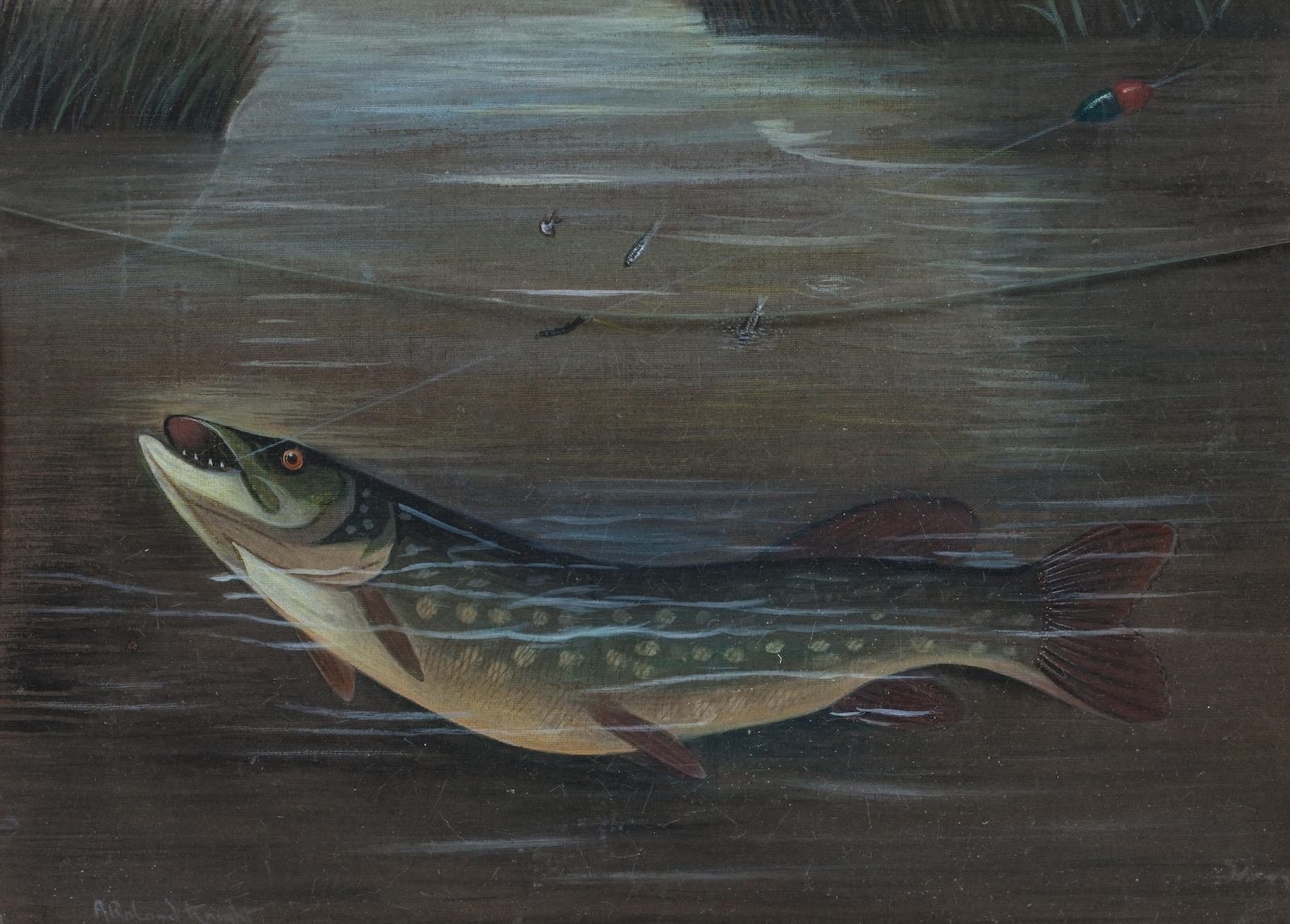 A. Roland Knight | pike coming to gaff and trout on line | MutualArt