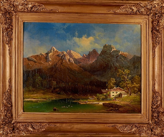Karl Millner | Gebirgslandschaft mit Bauernhof und See (1849) | MutualArt