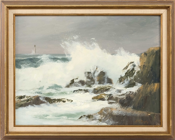 Anne M. Murphy | Rocky coast with a lighthouse in the distance | MutualArt