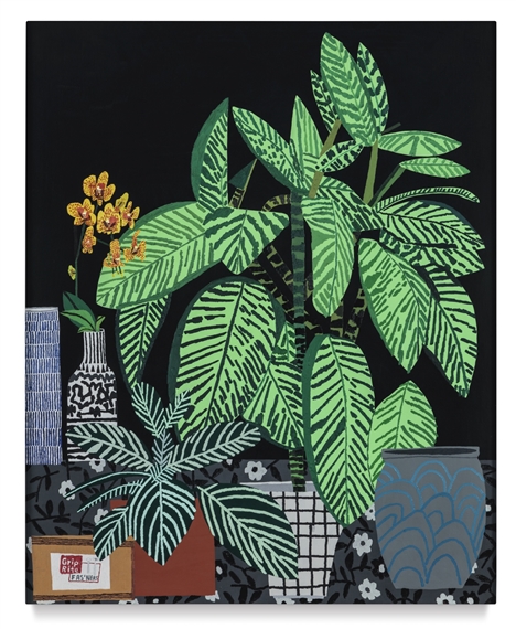 Jonas Wood | BLACK STILL LIFE WITH YELLOW ORCHID (2013) | MutualArt