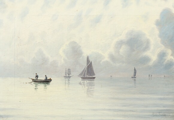 Georg Vilhelm Arnold Groth | Seascape with Sailing Ships and Dinghy ...