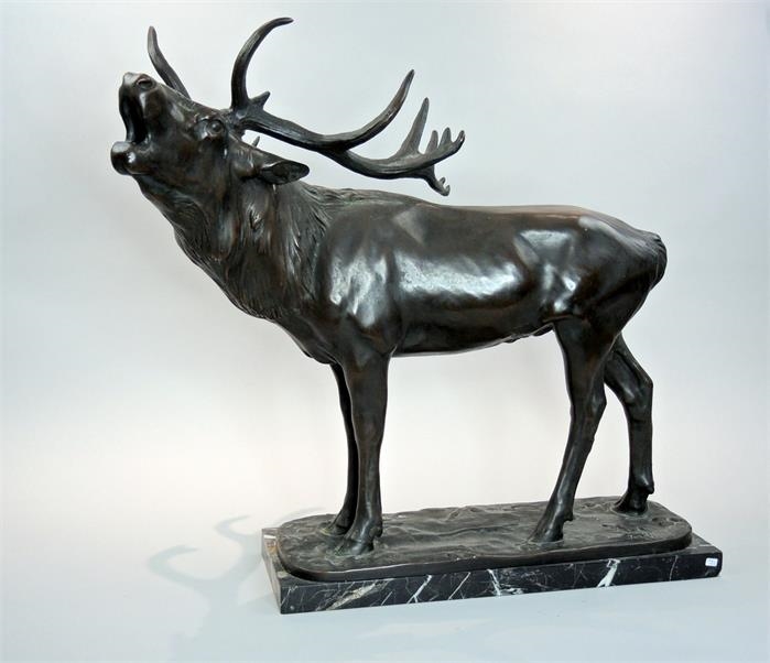 Josef Franz Pallenberg | Große Bronzefigur eines röhrenden Hirsches ...
