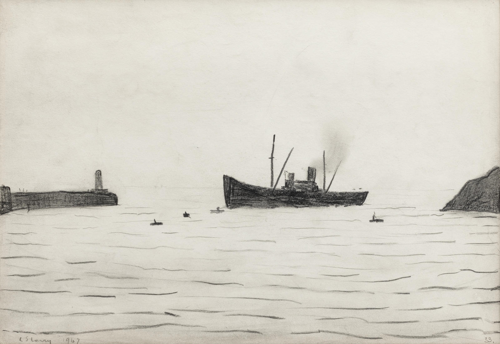 Laurence Stephen Lowry | Ship Entering a Harbour (1967) | MutualArt