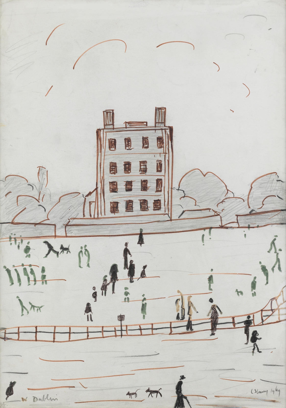 Laurence Stephen Lowry | Figures with a Dog (1957) | MutualArt