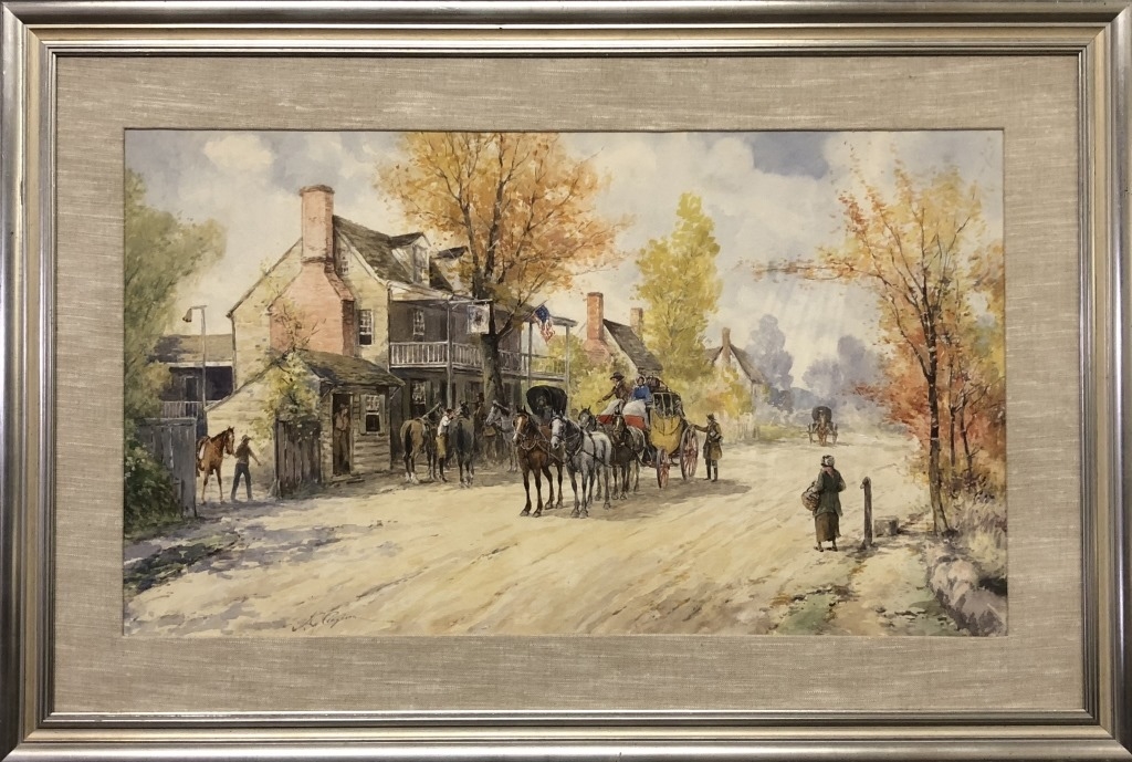 Joseph Conover Claghorn | Stagecoach in front of a tavern | MutualArt