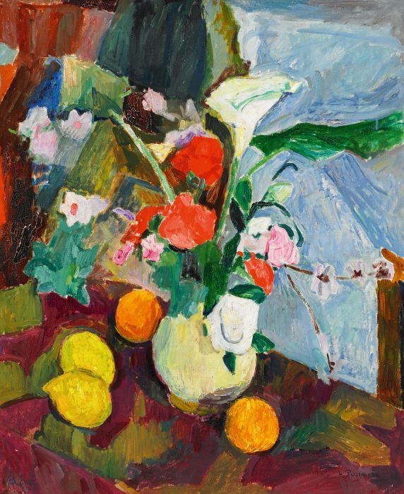 Hans Purrmann | Bowl of Fruits with Pineapple and Jug (1950) | MutualArt