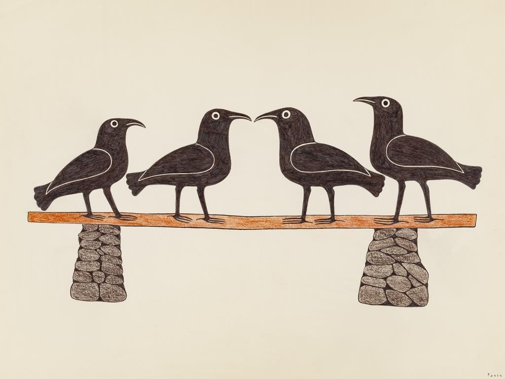Kenojuak Ashevak | Four Ravens on a Platform (1991) | MutualArt