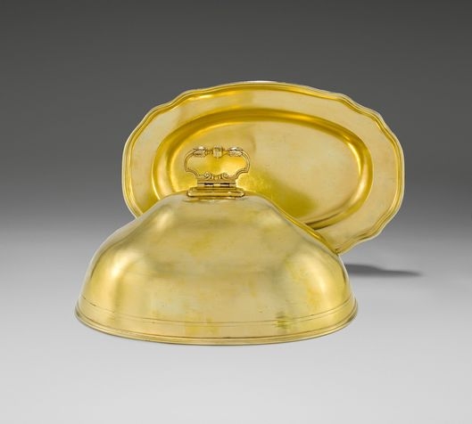 Carl David Schrödel | Oval cloche with dish from the matt double-gilt ...