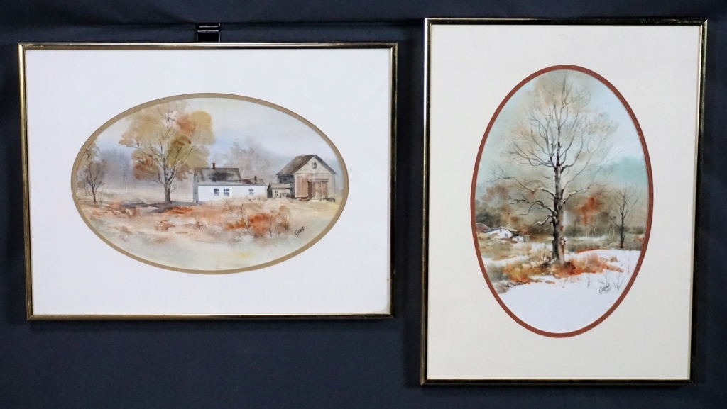 Carol Sebold | 2 Works: House and barn & Winter scene with tree | MutualArt