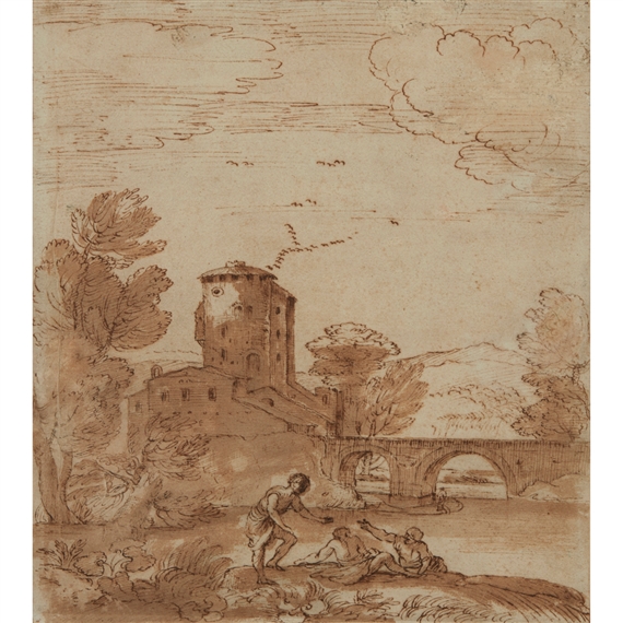 Giovanni Francesco Grimaldi | A classical landscape with figures and ...