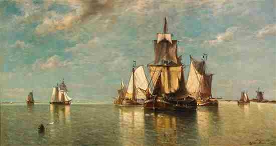 August Musin | Moonlit scene with sailboats | MutualArt