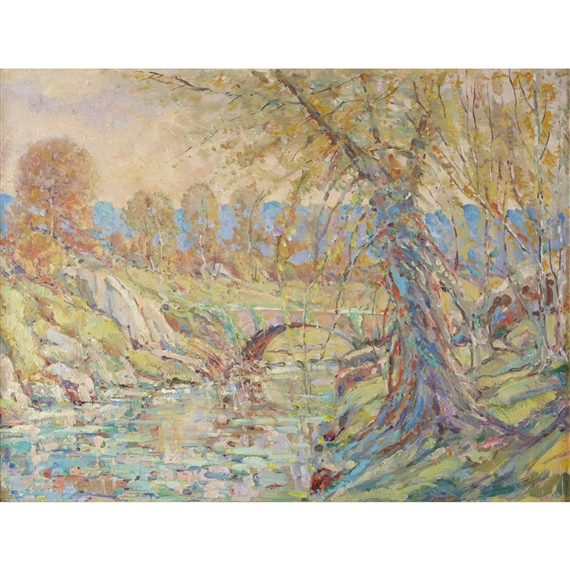 Clarence Raymond Johnson | THE ARCHED BRIDGE AT SUNSET | MutualArt